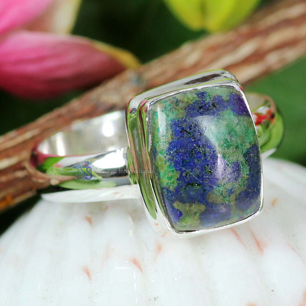 AZURITE A - ASD988- AZURITE GEMSTONE WITH 925 STERLING SILVER RINGS ...
